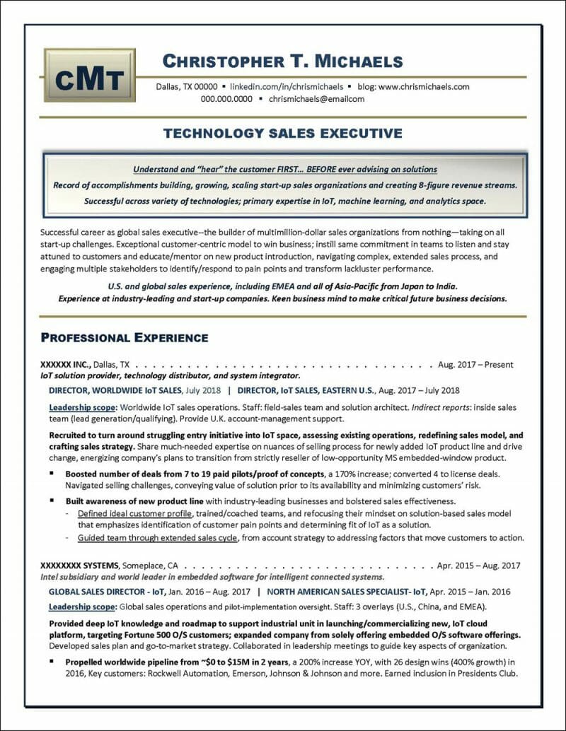 Sales Executive Resume - Distinctive Career Services