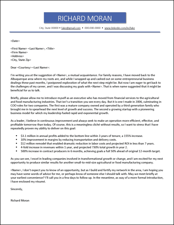 Cover Letters for Job Search Networking - Distinctive Career Services