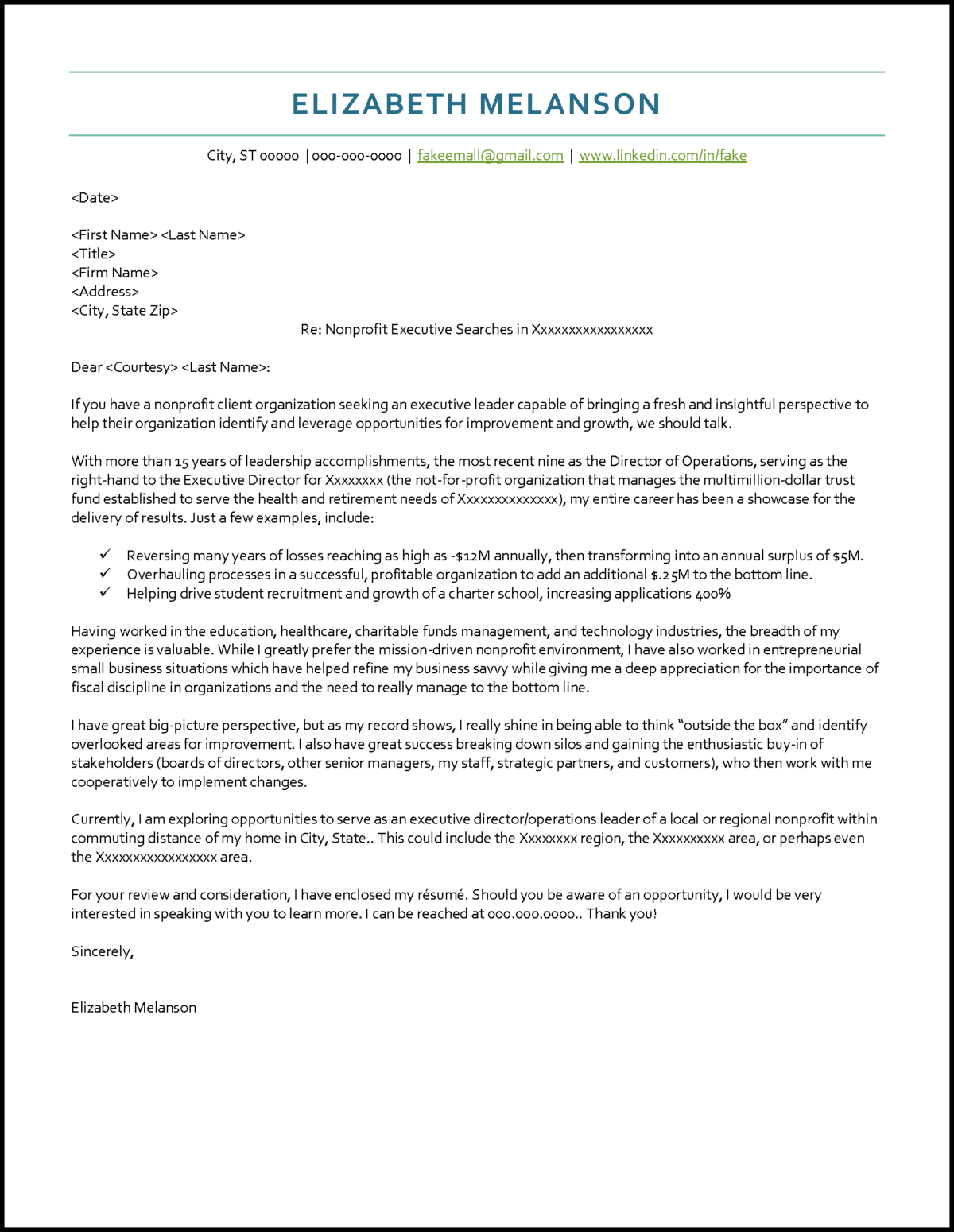 Recruiter Cover Letter Example - Distinctive Career Services