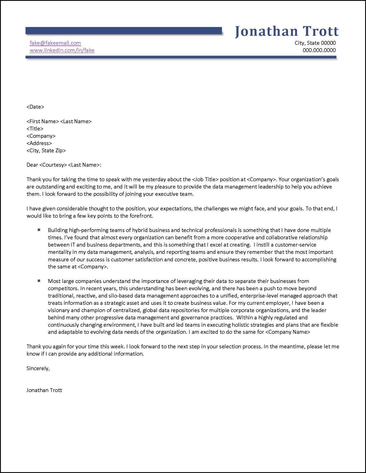 After Interview Thank You Letters - Distinctive Career Services