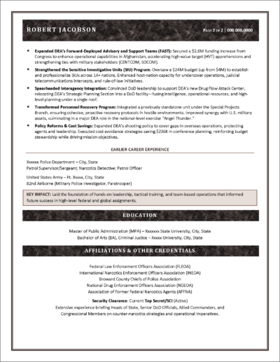 Example Government Resumes Converted to Private Sector - Distinctive ...