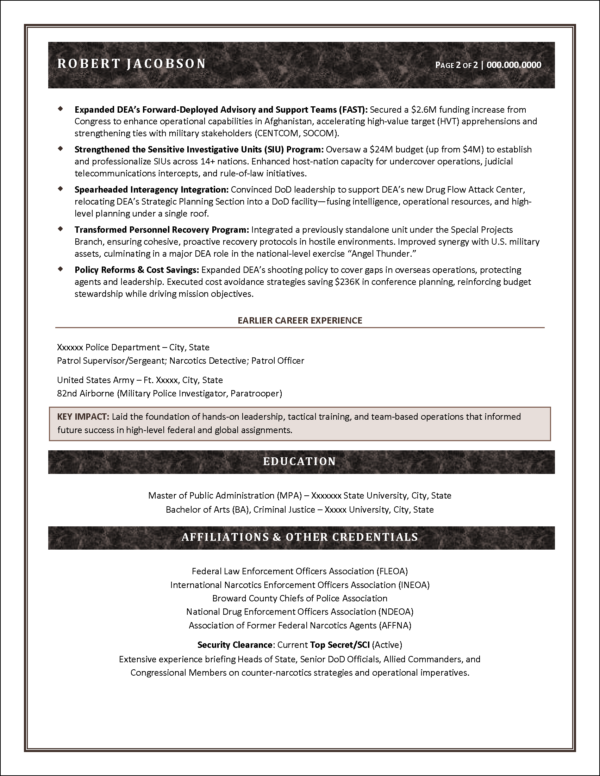 Example Government Resumes Converted to Private Sector - Distinctive ...