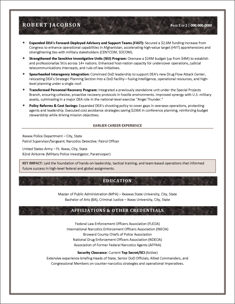 Example Government Resumes Converted to Private Sector - Distinctive ...