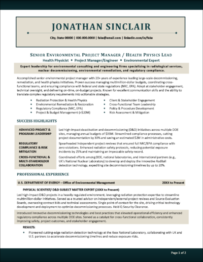 Example Government Resumes Converted to Private Sector - Distinctive ...