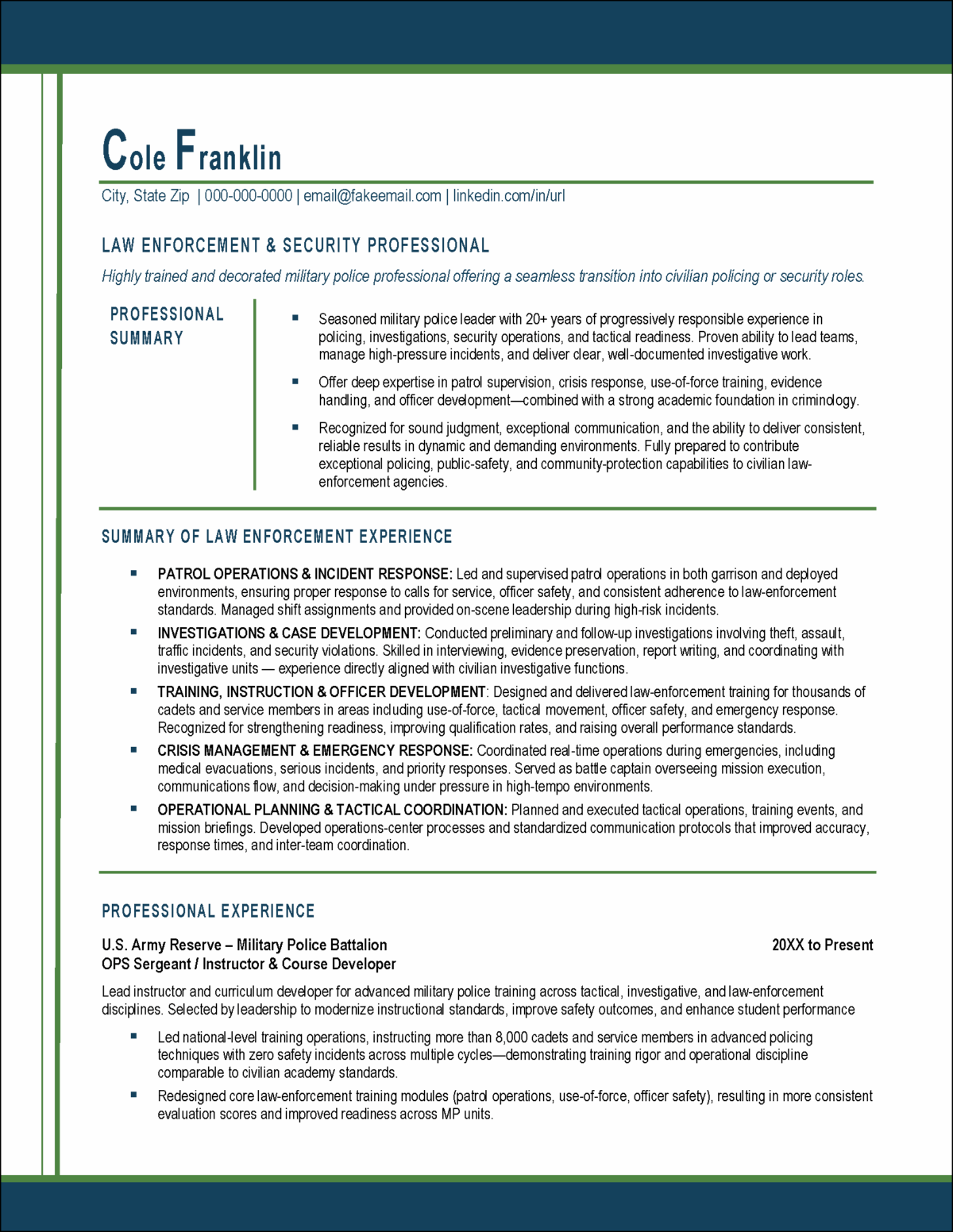 Law Enforcement & Corporate Security Resume Examples - Distinctive ...